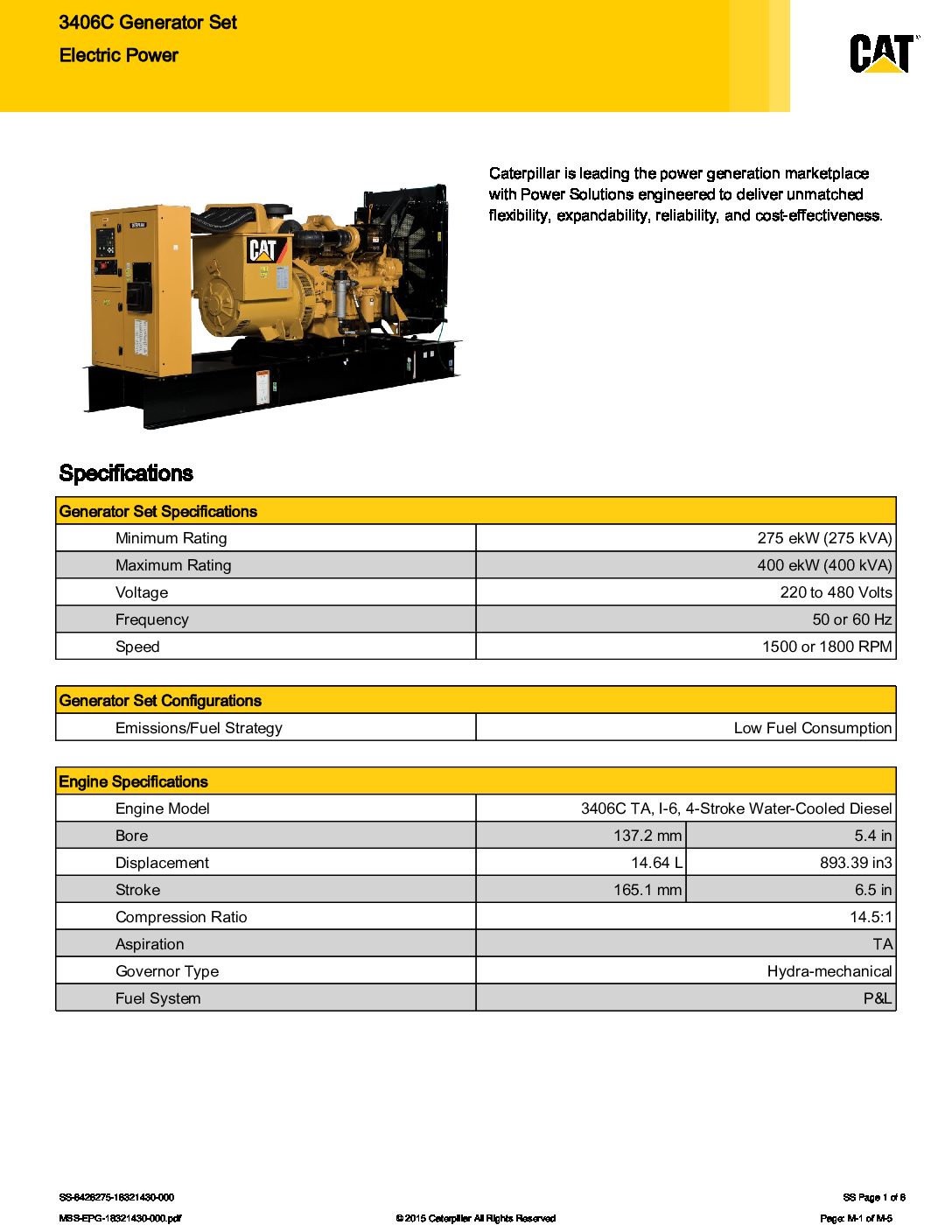 3406C-genset-spec-sheet | React Power Solutions