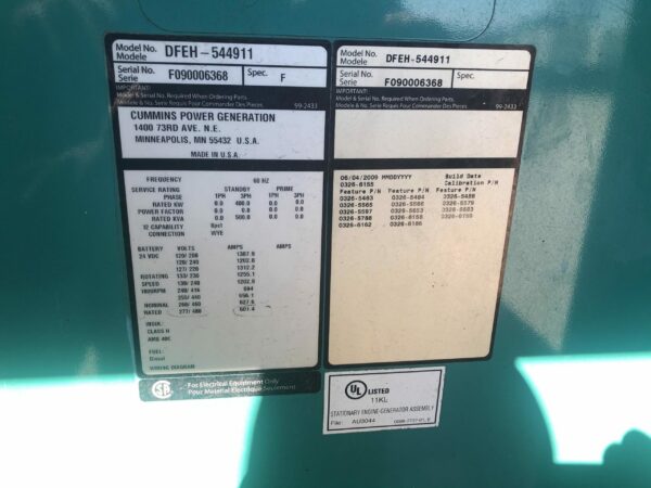 Cummins Dfeh 400kw Generator Set 12 React Power Solutions
