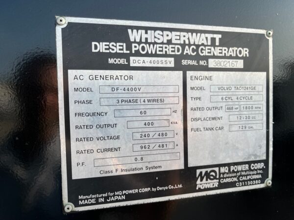 Multiquip DCA400SSV Generator Set - Refurbished - React Power Solutions